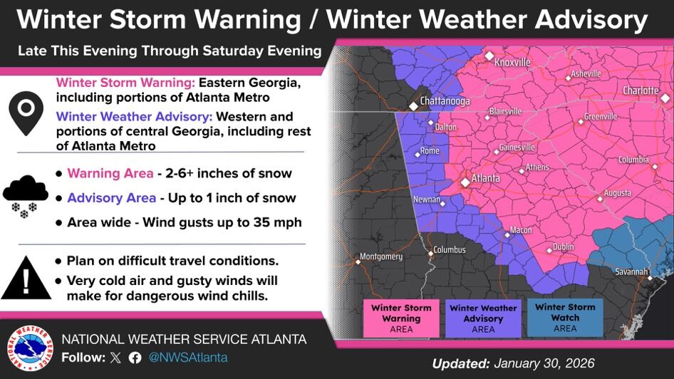 State of emergency issued, Cobb under winter storm warning ahead of ...