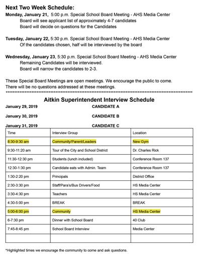 Superintendent Interview Process Schedule | Area Information ...