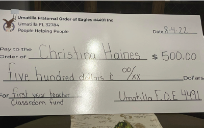 five hundred dollar check