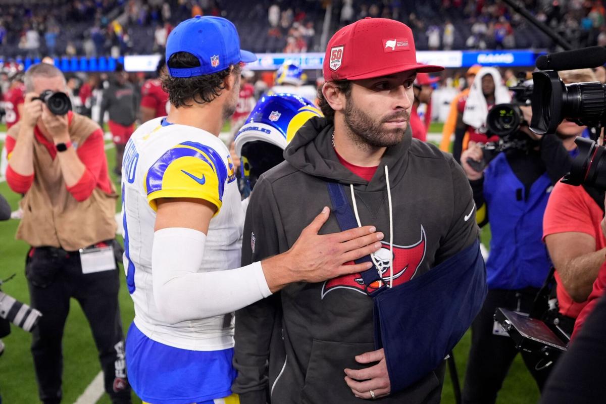 Buccaneers QB Baker Mayfield suffers sprained left shoulder in loss to Rams | Sports ...