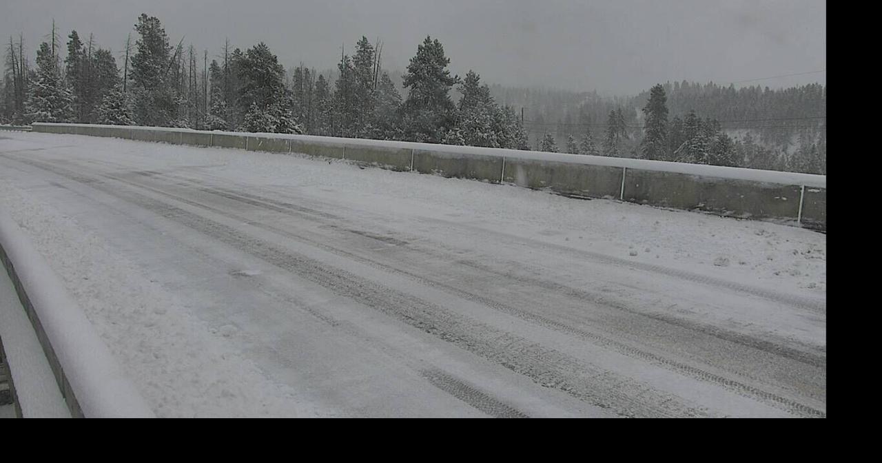 Snow, slick conditions on Montana passes, I-90 EB over Homestake Pass ...