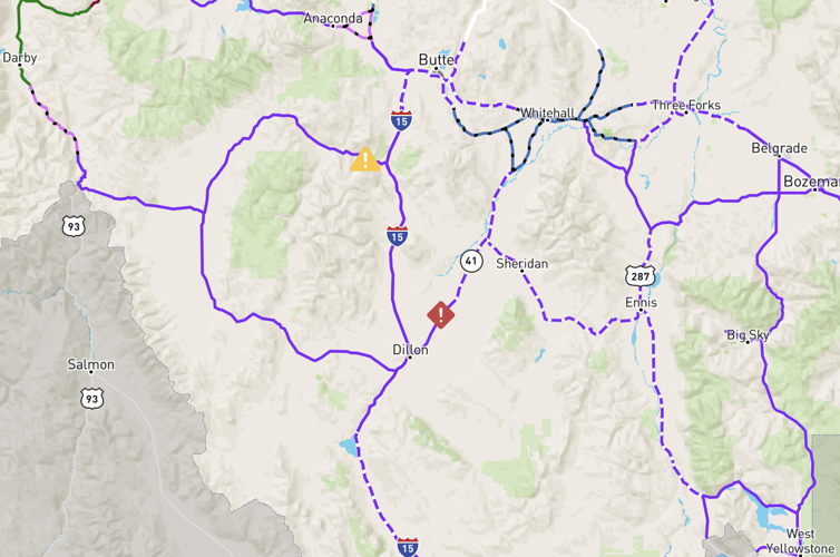 Semi-truck rollover fully blocking lanes on Highway 41 near Dillon ...