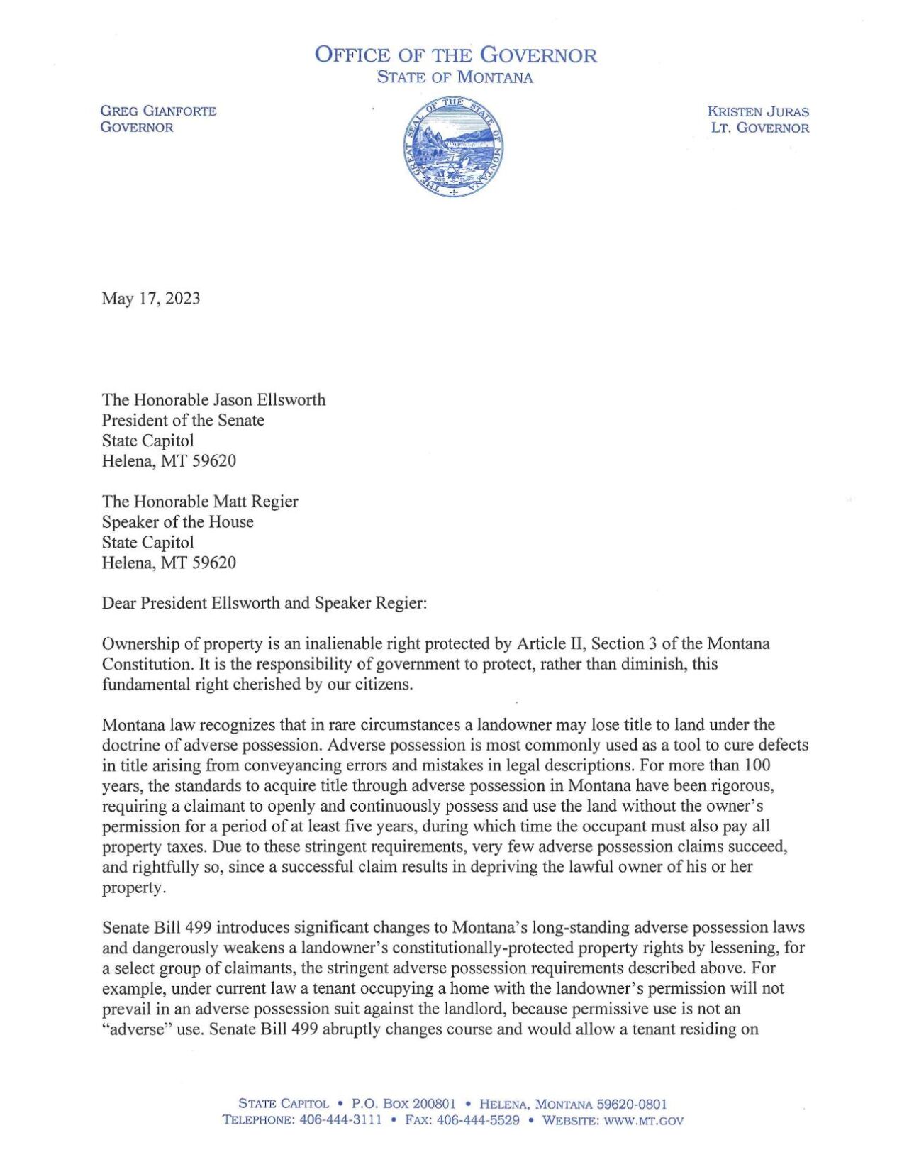 SB 499 Veto Letter | | montanarightnow.com