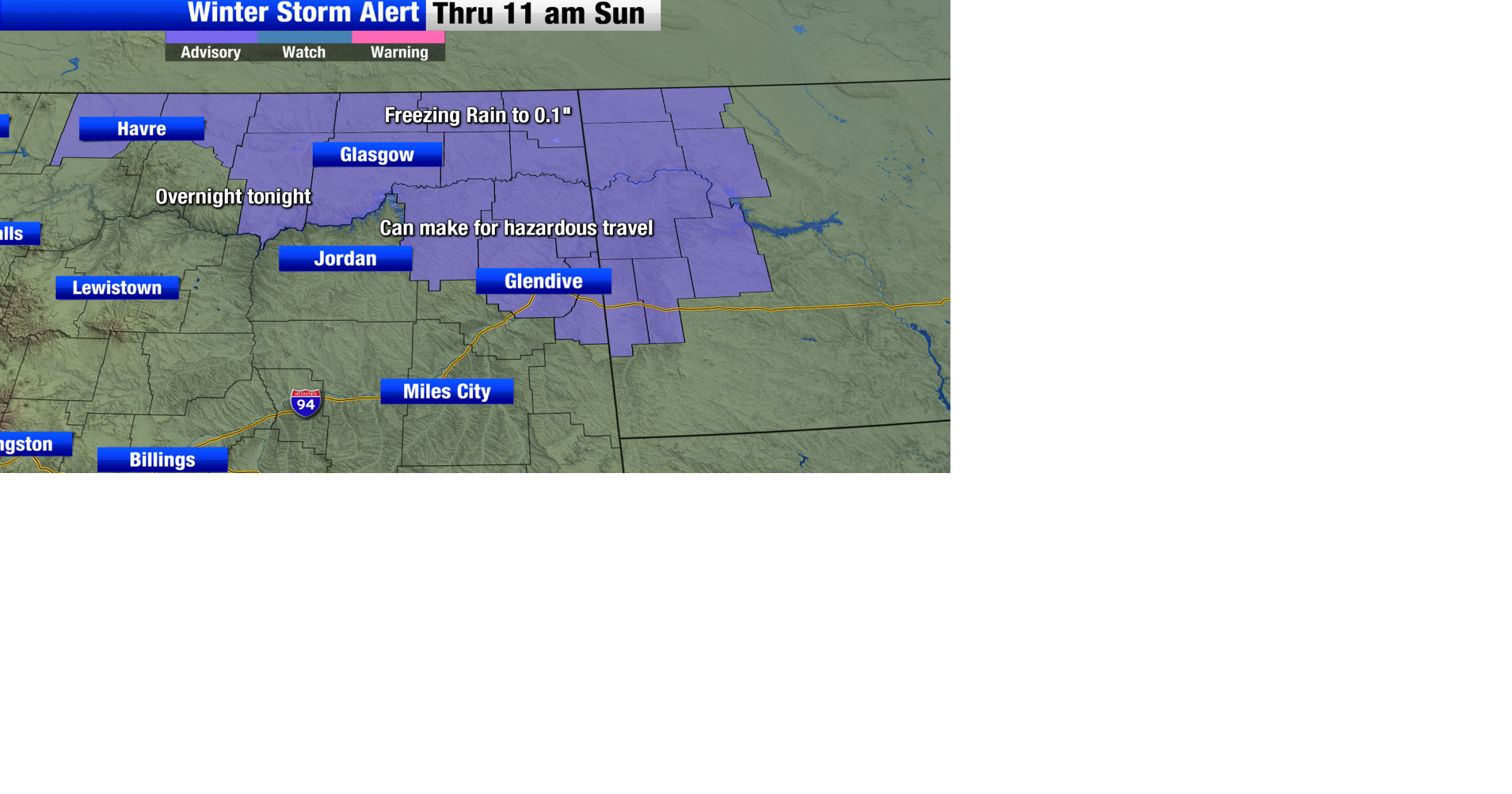 Winter weather advisory warns of icy roads from Havre to Glendive ...