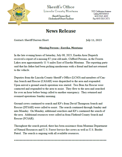 Man reported missing in Frozen Lakes area near Eureka found in Canada ...