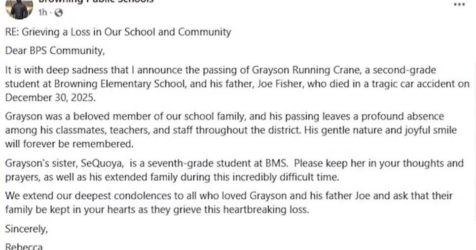 7-year-old Browning elementary student and his father killed in train ...