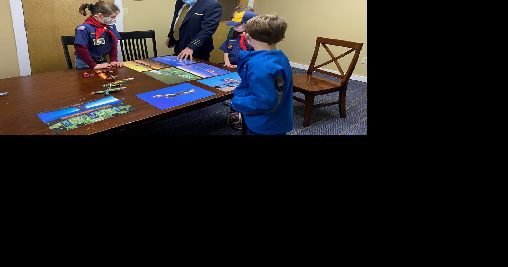 Pilot talks to Scouts about airplanes, flying