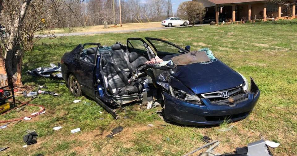 One person trapped inside car for 45 minutes after single-vehicle crash