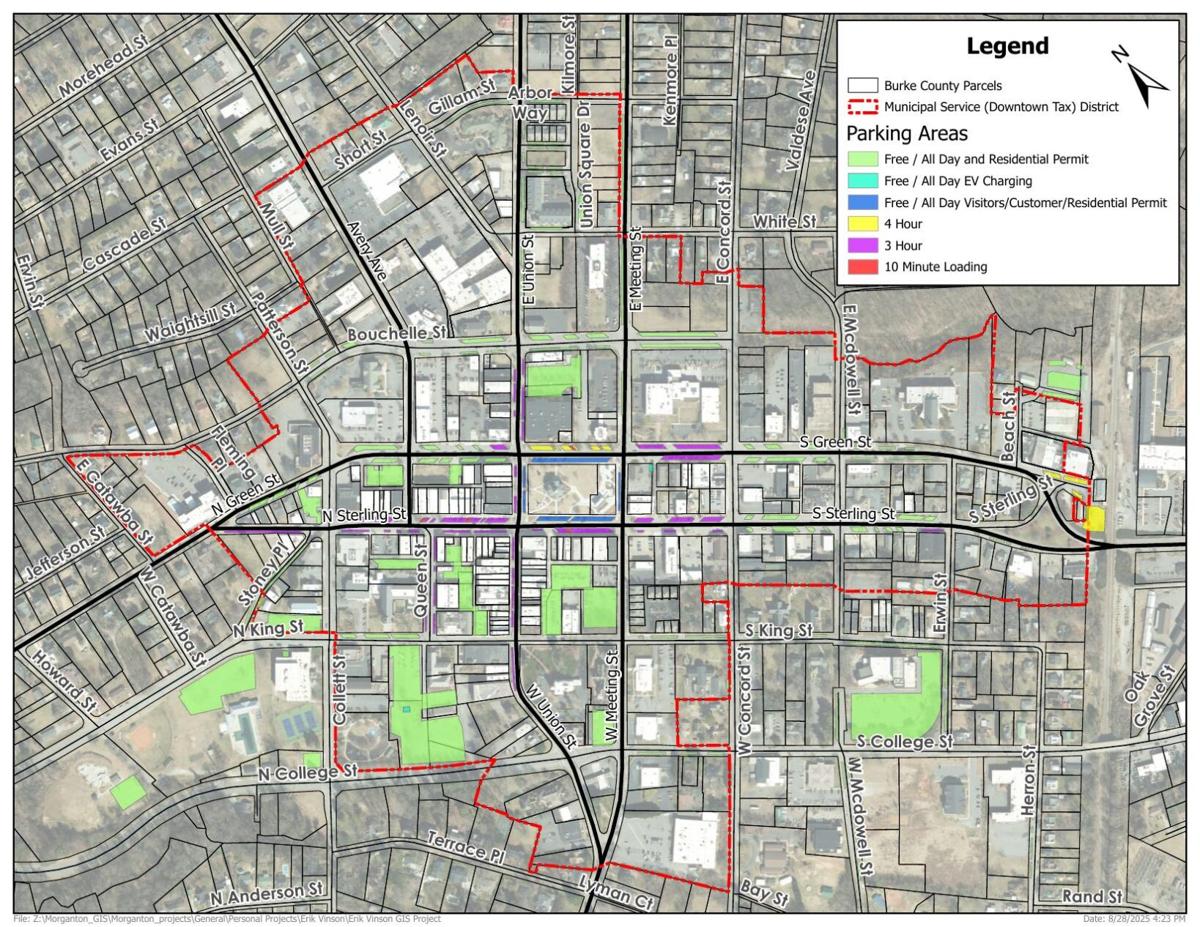 See a map of downtown parking options in Morganton, North Carolina