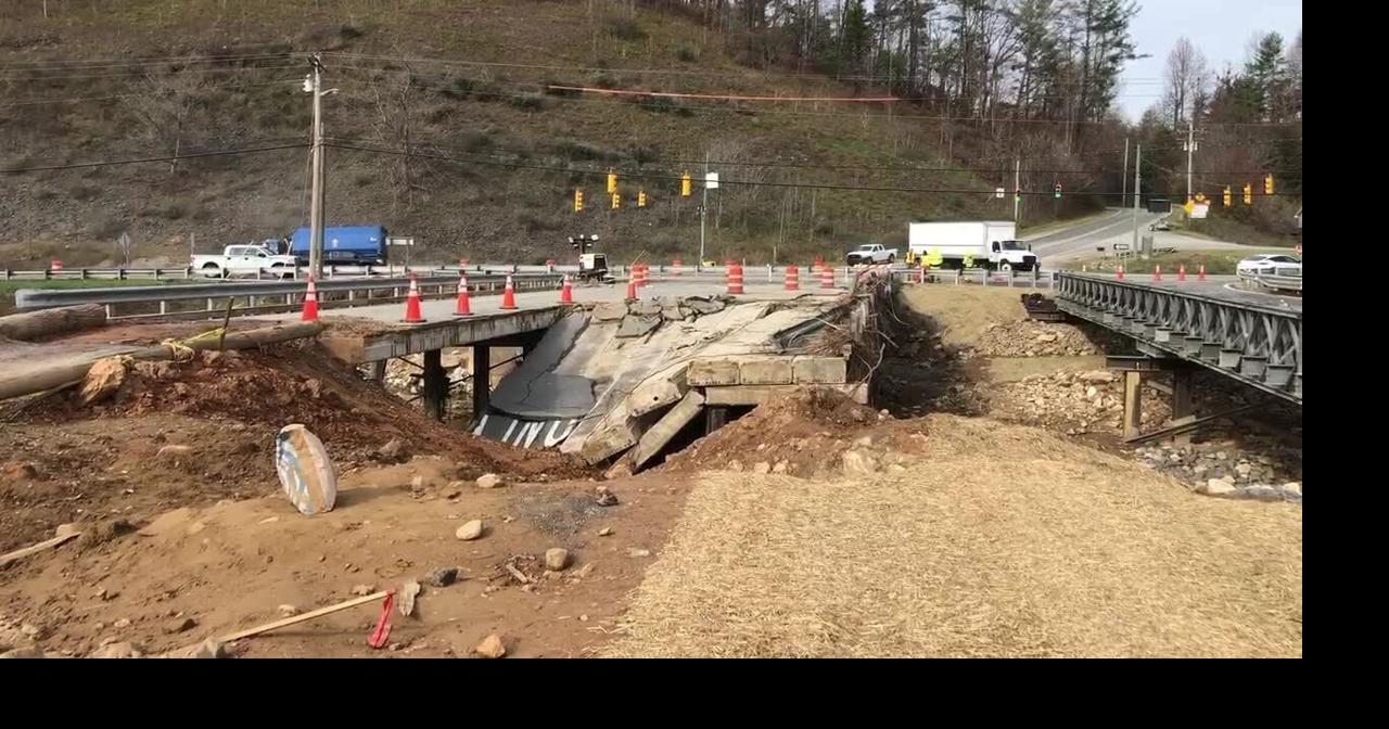 The damaged bridge to the Baxter Healthcare plant