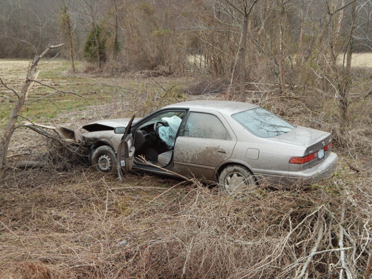 Car runs vehicle off road, flees scene