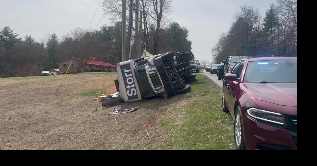 Top of box truck scraped off in wreck near Rutherford College