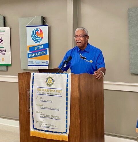 Bruce Hawkins speaks at Valdese Rotary Club meeting