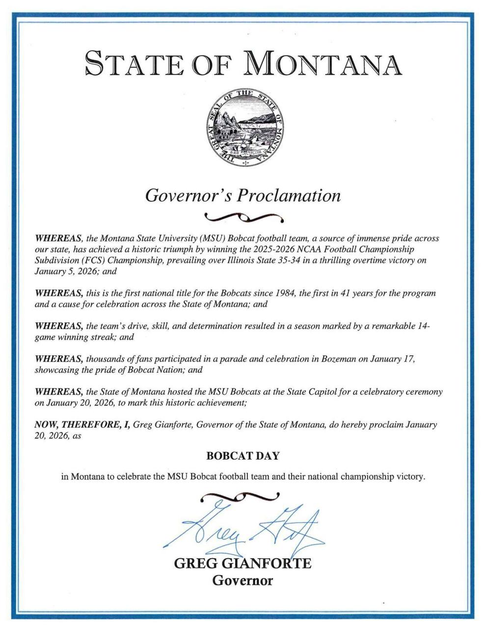 Gov. Gianforte honors Bobcat football team at state Capitol with ...