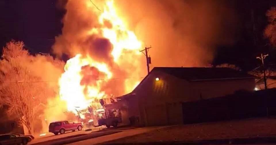 Large Garage Explosion Fire from Propane Tanks and Ammunition in Huron ...