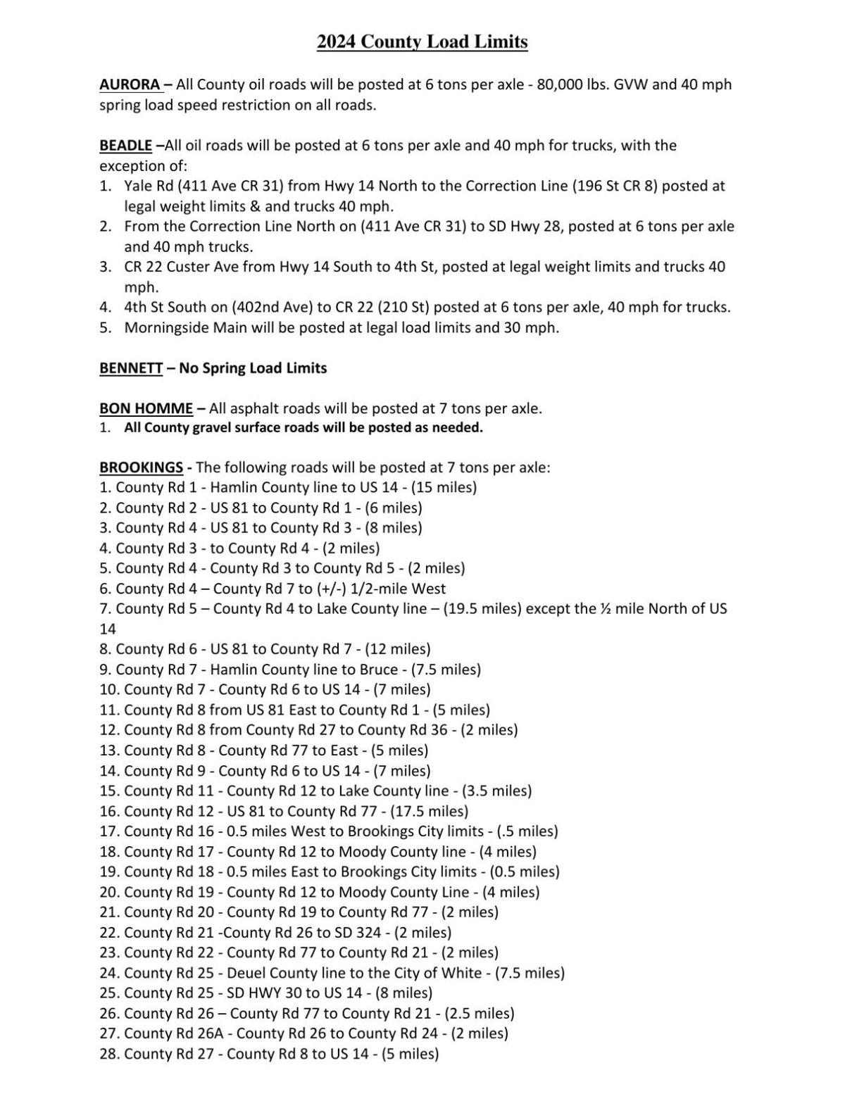 SD DOT 2024 Spring Load Restrictions to be Placed into Effect | State ...