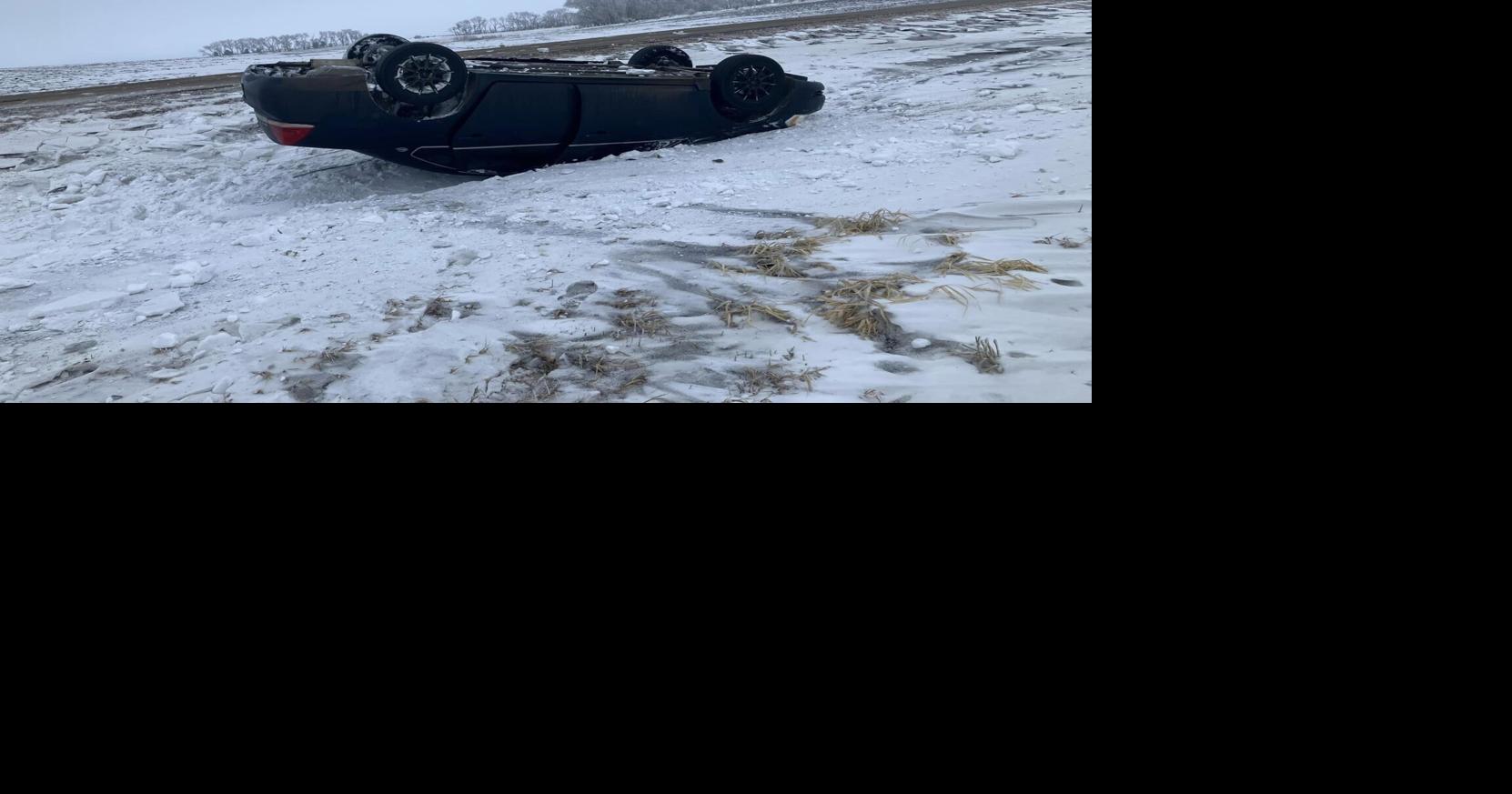 Vehicle rollover after losing control on icy County road near Hayti ...