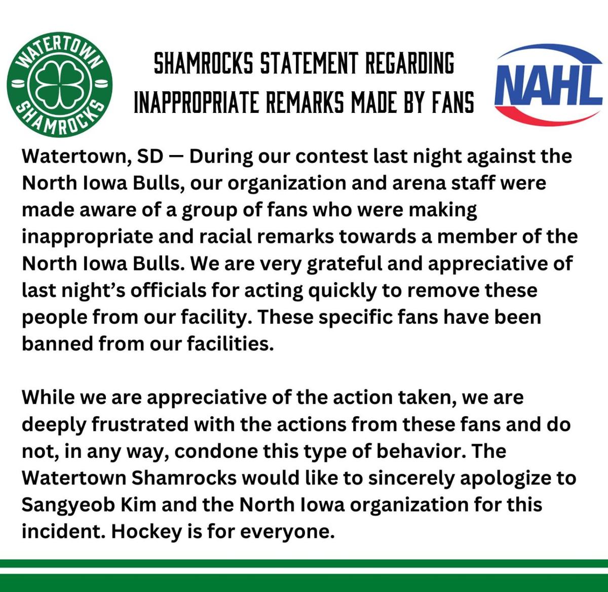 Watertown Shamrocks Condemn Racist Behavior, Apologize to Targeted ...