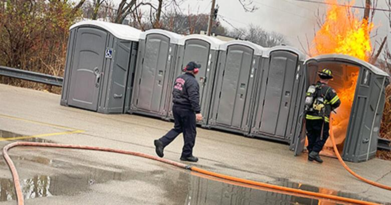 Porta potties damaged by fire outside Festus Library | Police Fire ...