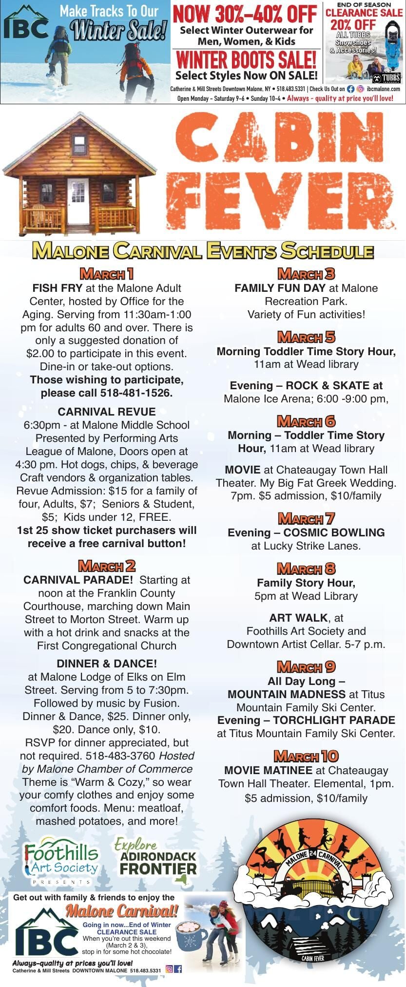 Cabin Fever — Malone Carnival Event Schedule | Special Sections ...