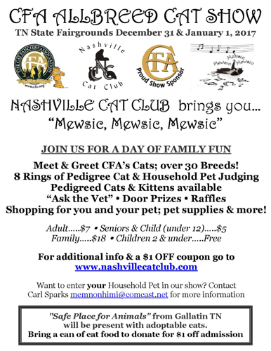 The Nashville Cat Club CFA Annual All breed Cat Show ...