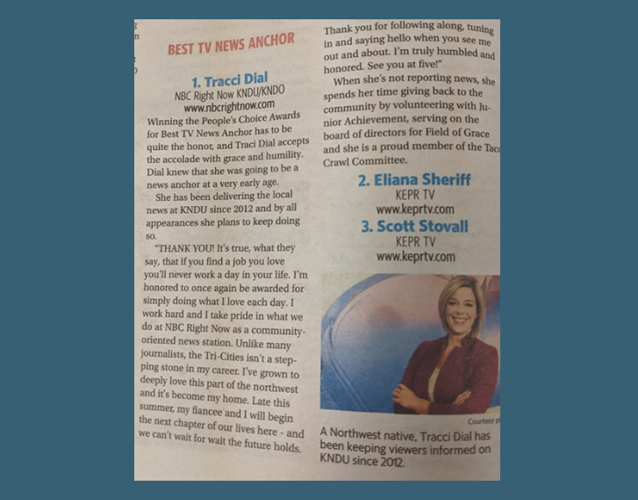 Tracci Dial wins Best TV News Anchor in the Tri-Cities People's Choice ...