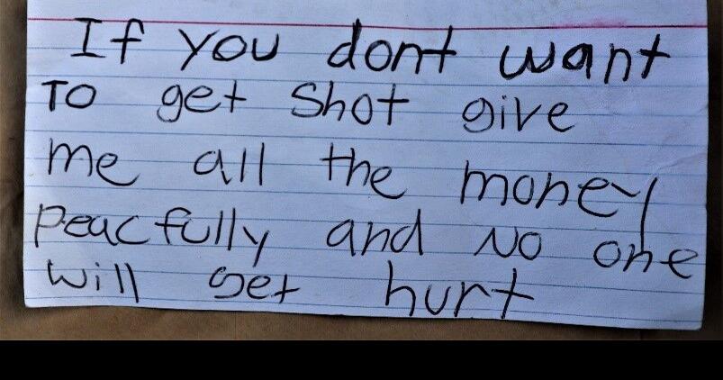 Nelson Mejia bank robbery note | | nbcrightnow.com