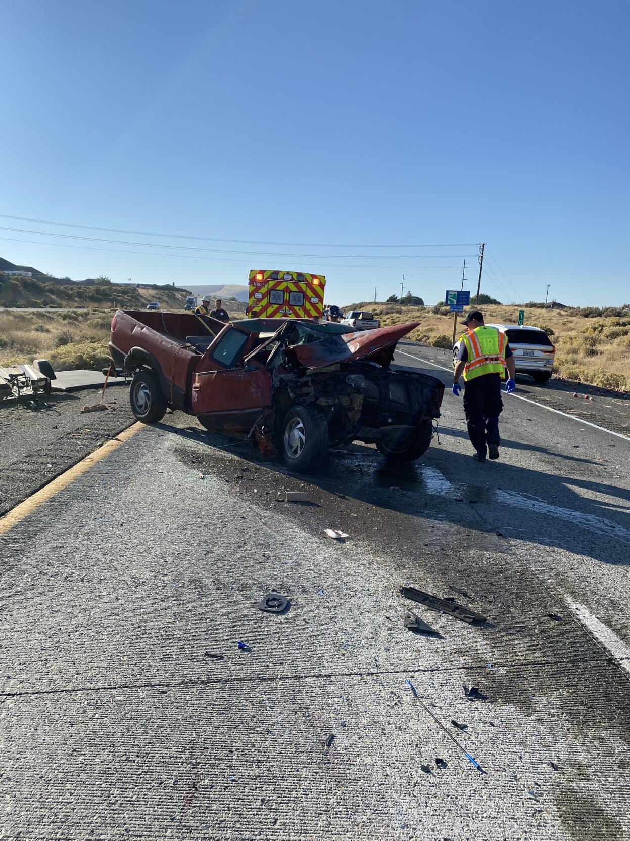Truck v semi with trailers collision blocks lane on I-82 | News ...