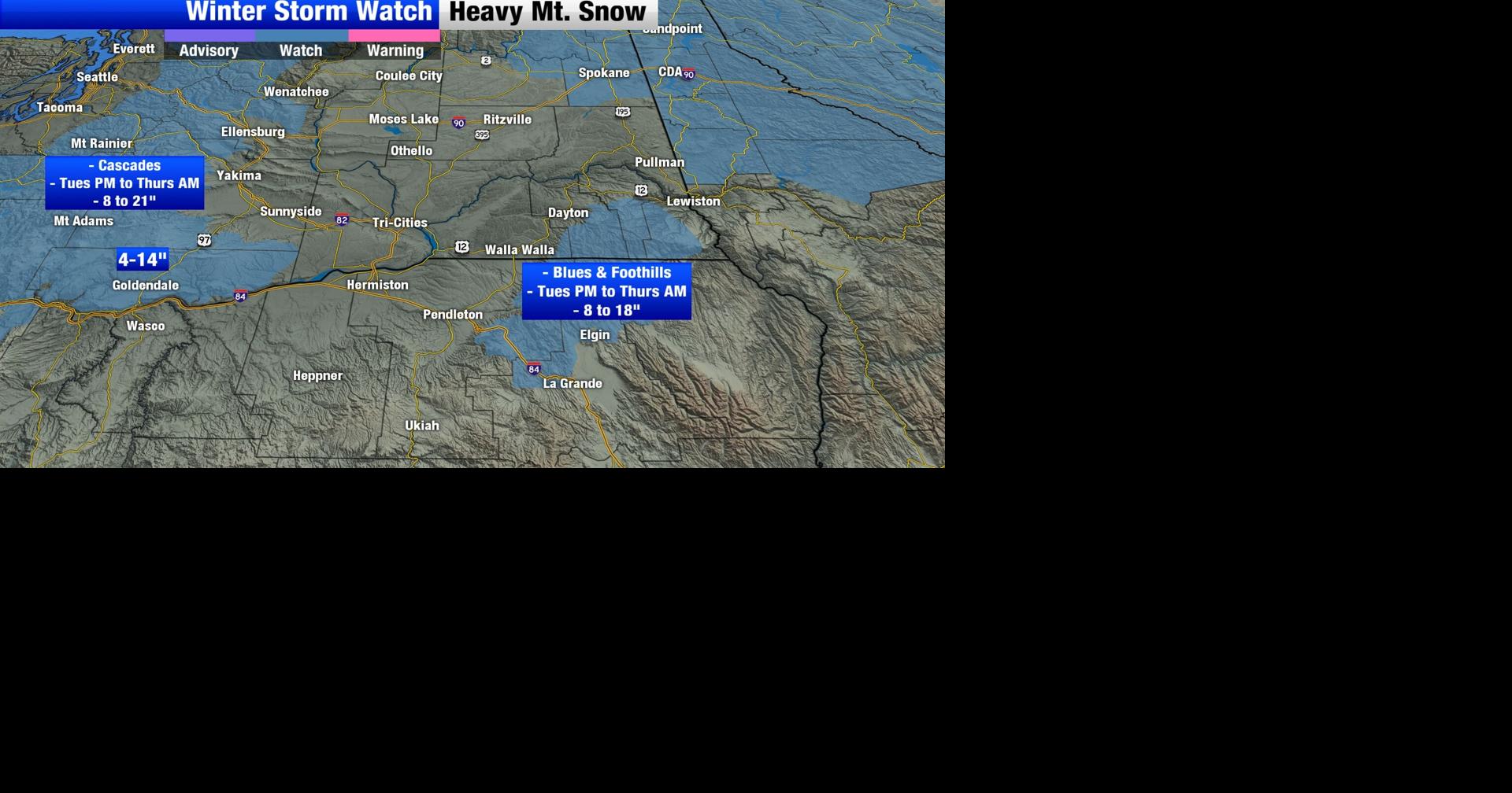 Freezing cold sunshine to start the week with heavy mountain and lower ...
