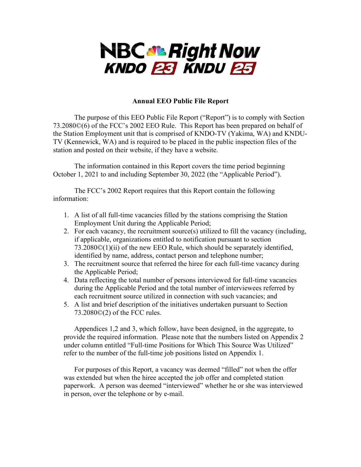 KNDU-KNDO Annual EEO Report (2022) | | nbcrightnow.com