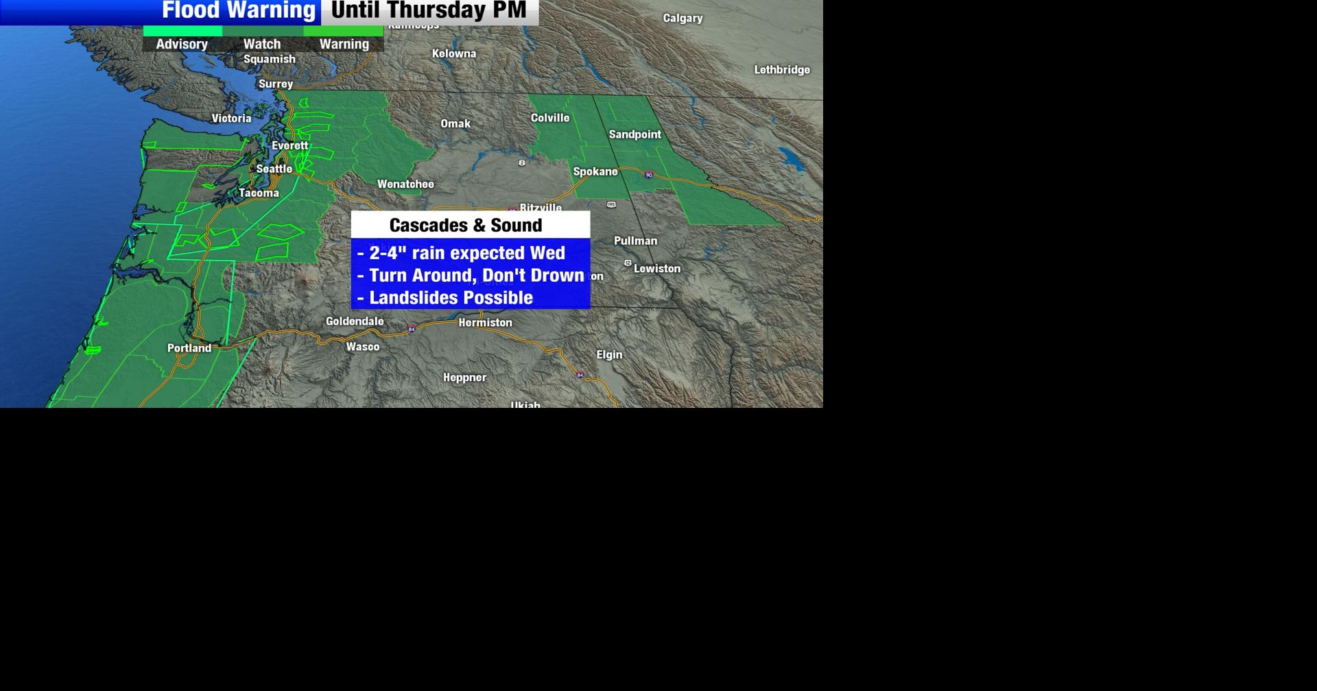 Heavy rainfall in the Cascades issues flood watches and warnings as all ...