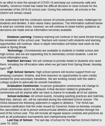 Naches School Dsitrict plan for distance learning after schools closed ...