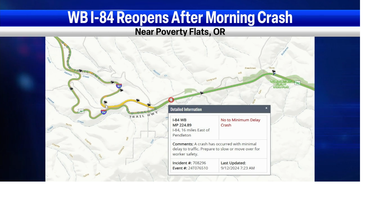 Westbound I-84 reopened after crash near Pendleton | News | nbcrightnow.com