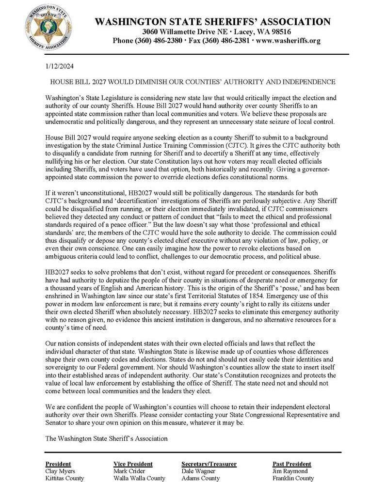 Washington State bill deemed ‘unconstitutional’ by sheriffs | Regional ...