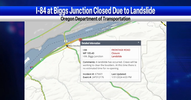 Landslide closes frontage road of Biggs Junction on I-84 in Oregon ...