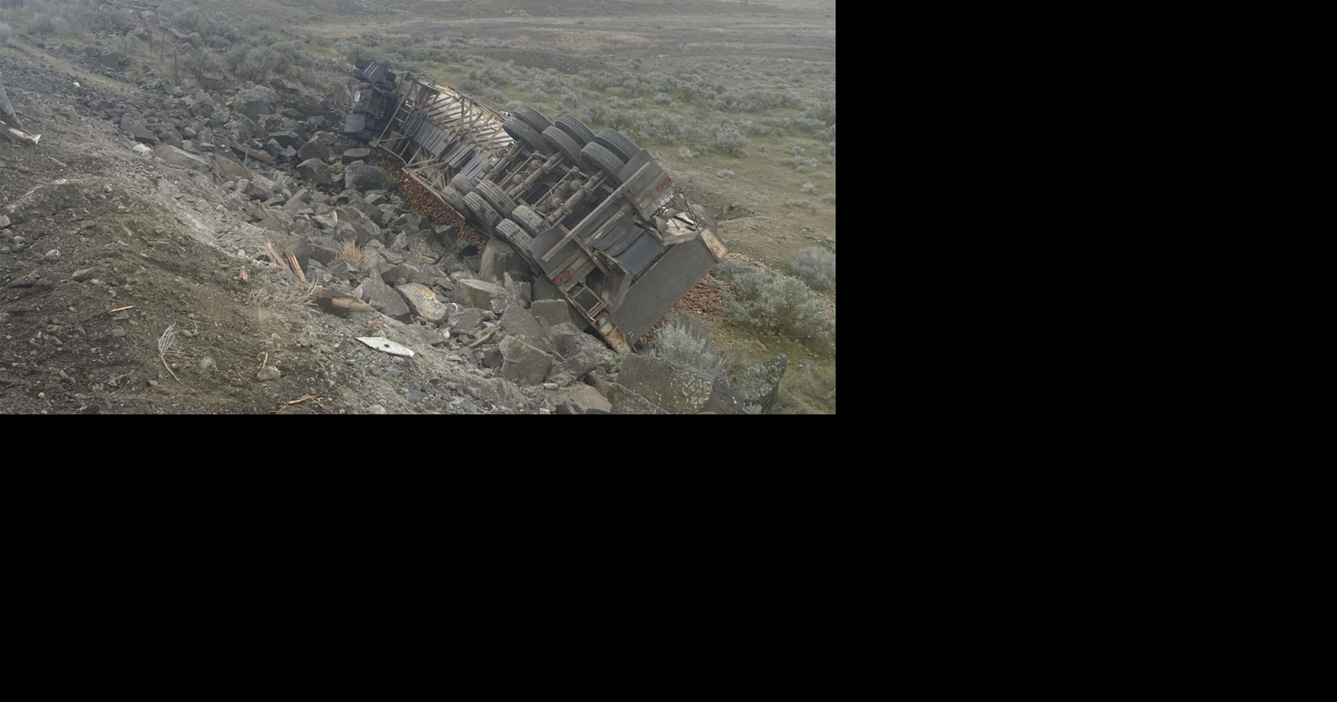 Potato truck bursts into flames after rollover crash near Potholes ...