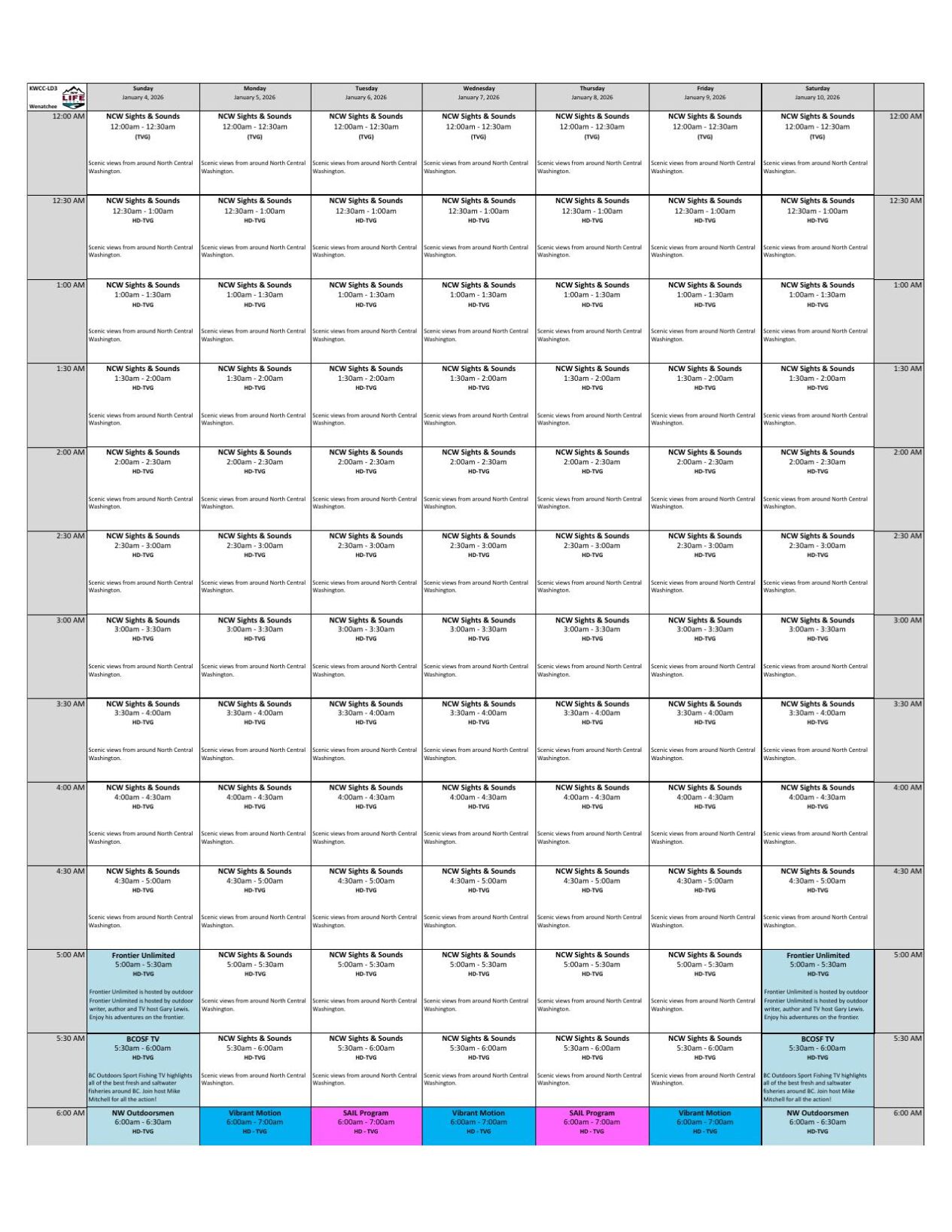 NCWLIFE Program Guide (week of Jan. 4, 2026) | TV Guide | ncwlife.com