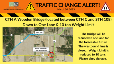 Weight restrictions imposed on a County A bridge, traffic reduced to ...