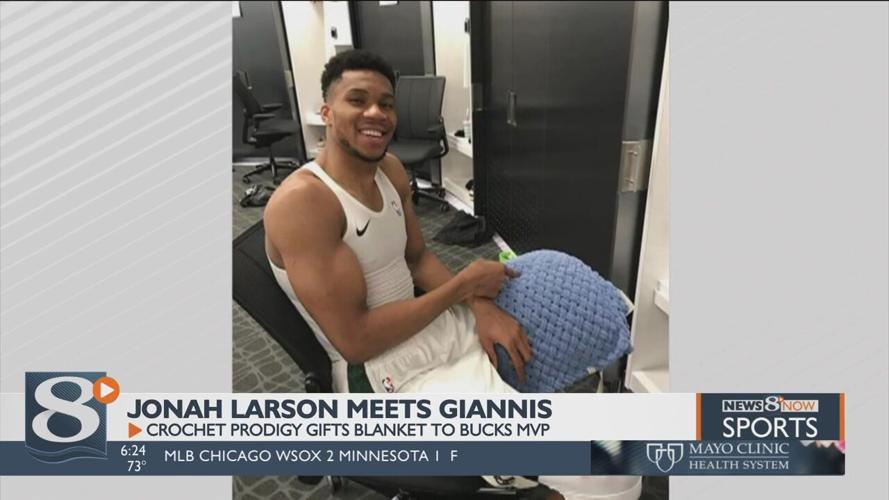 Jonah Larson gifts Bucks star Giannis Antetokounmpo crocheted blanket ...