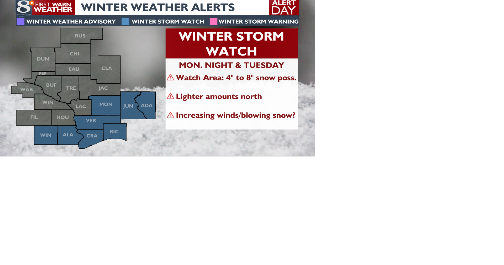 ALERT DAY for Monday Night & Tuesday... Due to Snow & Wind | Forecast ...