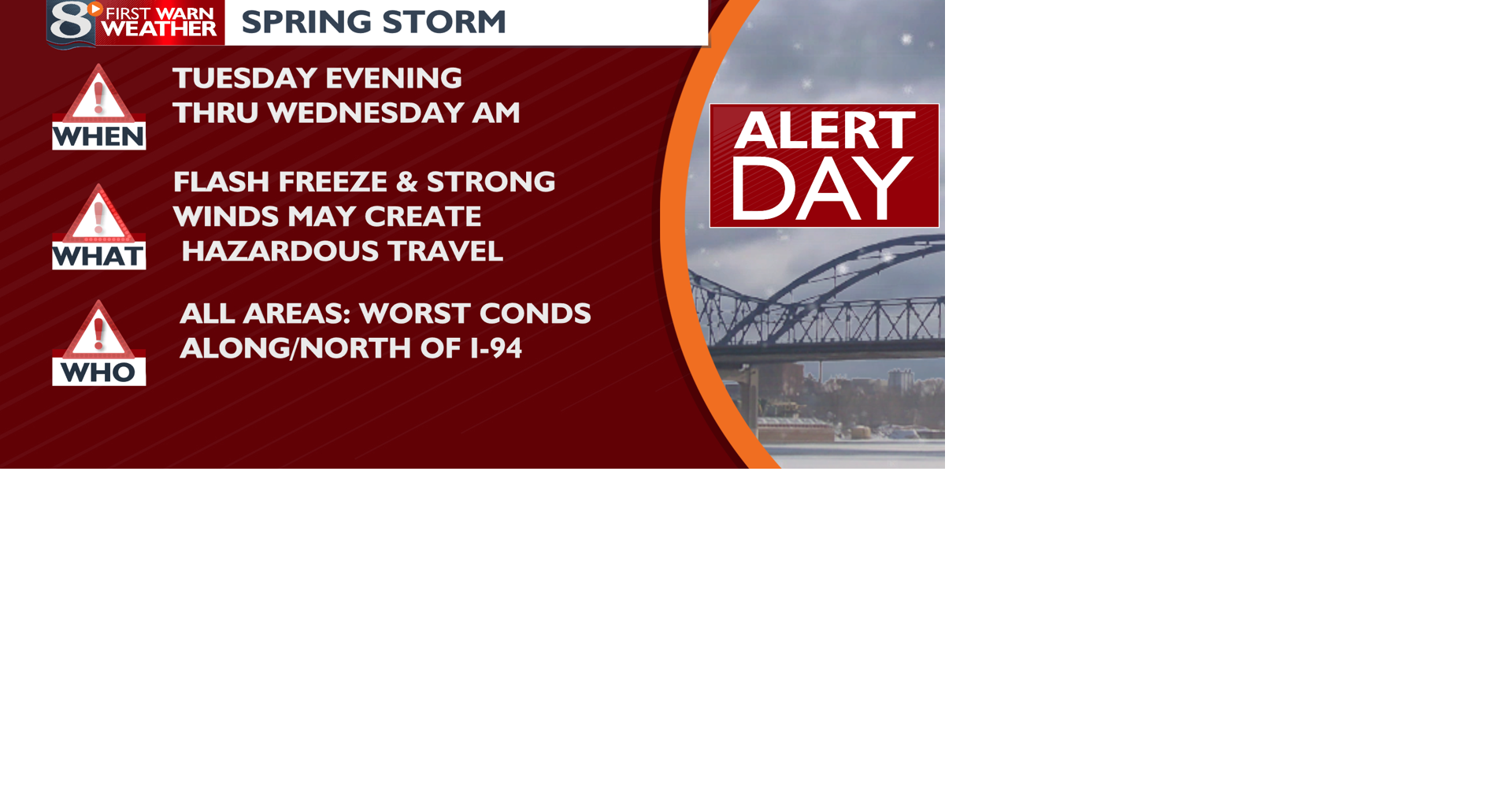 ALERT DAY for Tuesday Night for flash freezing on area roads ...