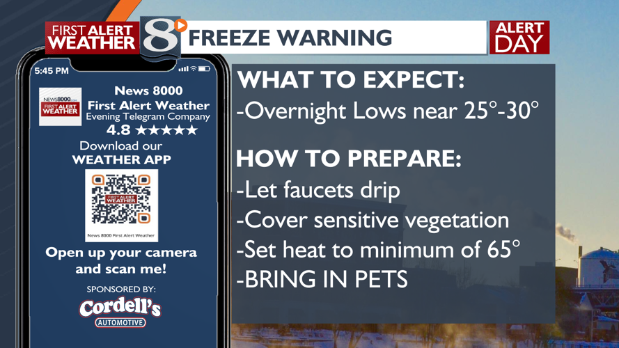 FIRST ALERT FORECAST: ALERT NIGHT – Freeze Warning from 1 AM – 8 AM ...