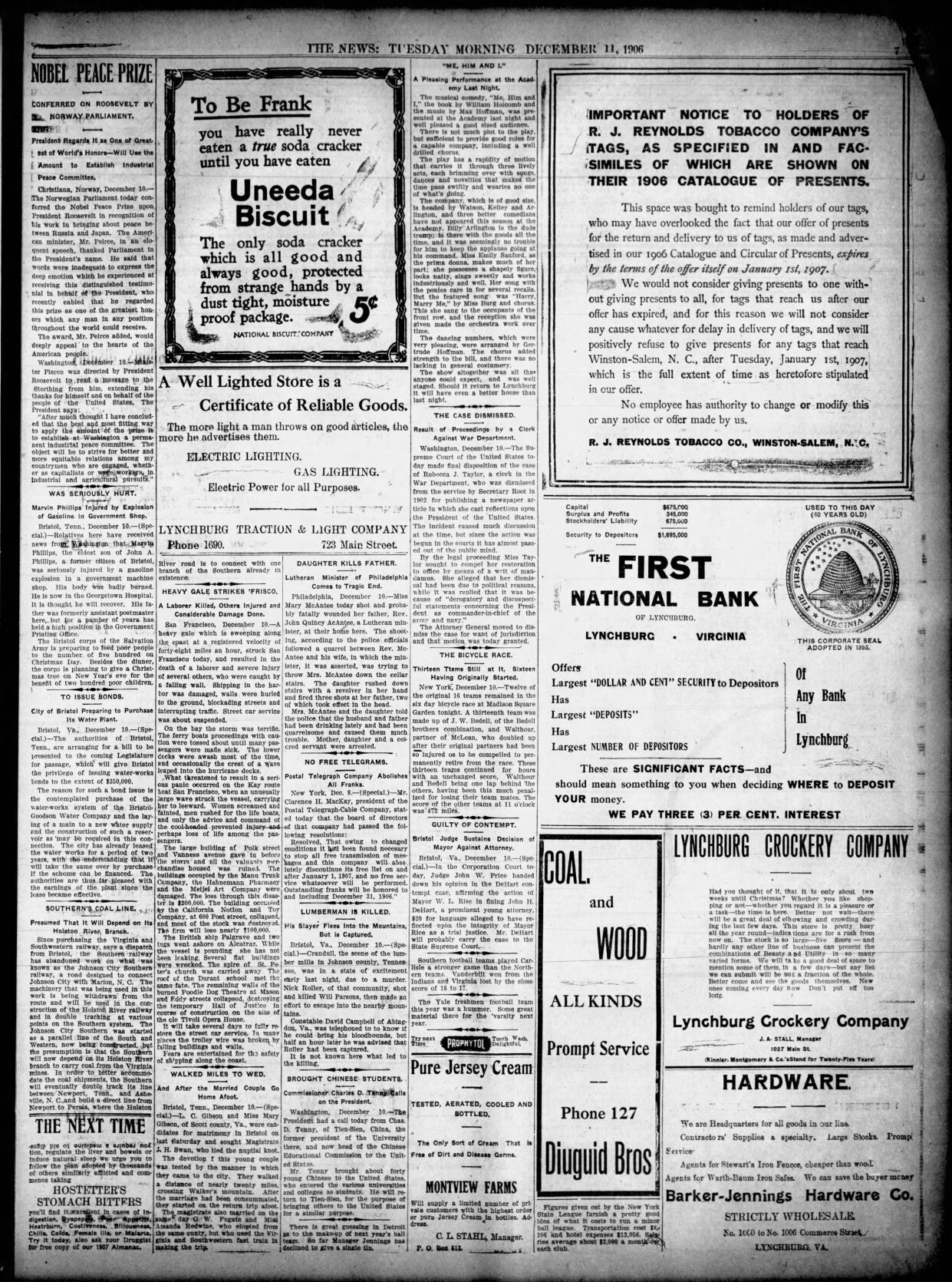 The News & Advance pages: Roosevelt wins Nobel prize
