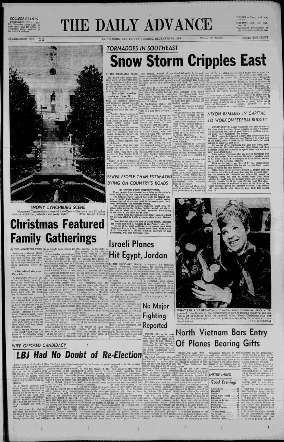 Front pages from the past: Christmas Day storm dumps 18 inches of snow ...