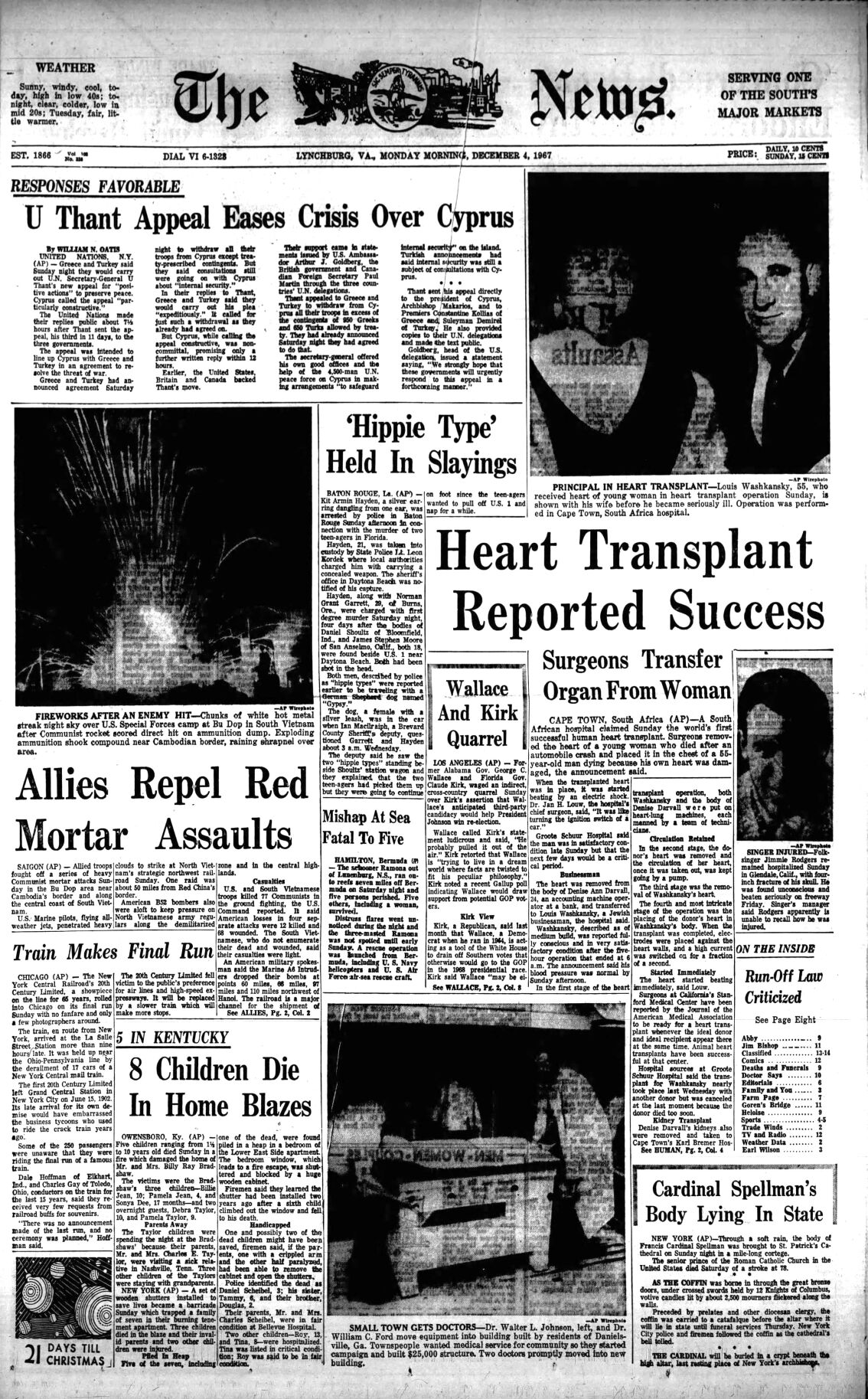 The News & Advance front pages: First human heart transplant