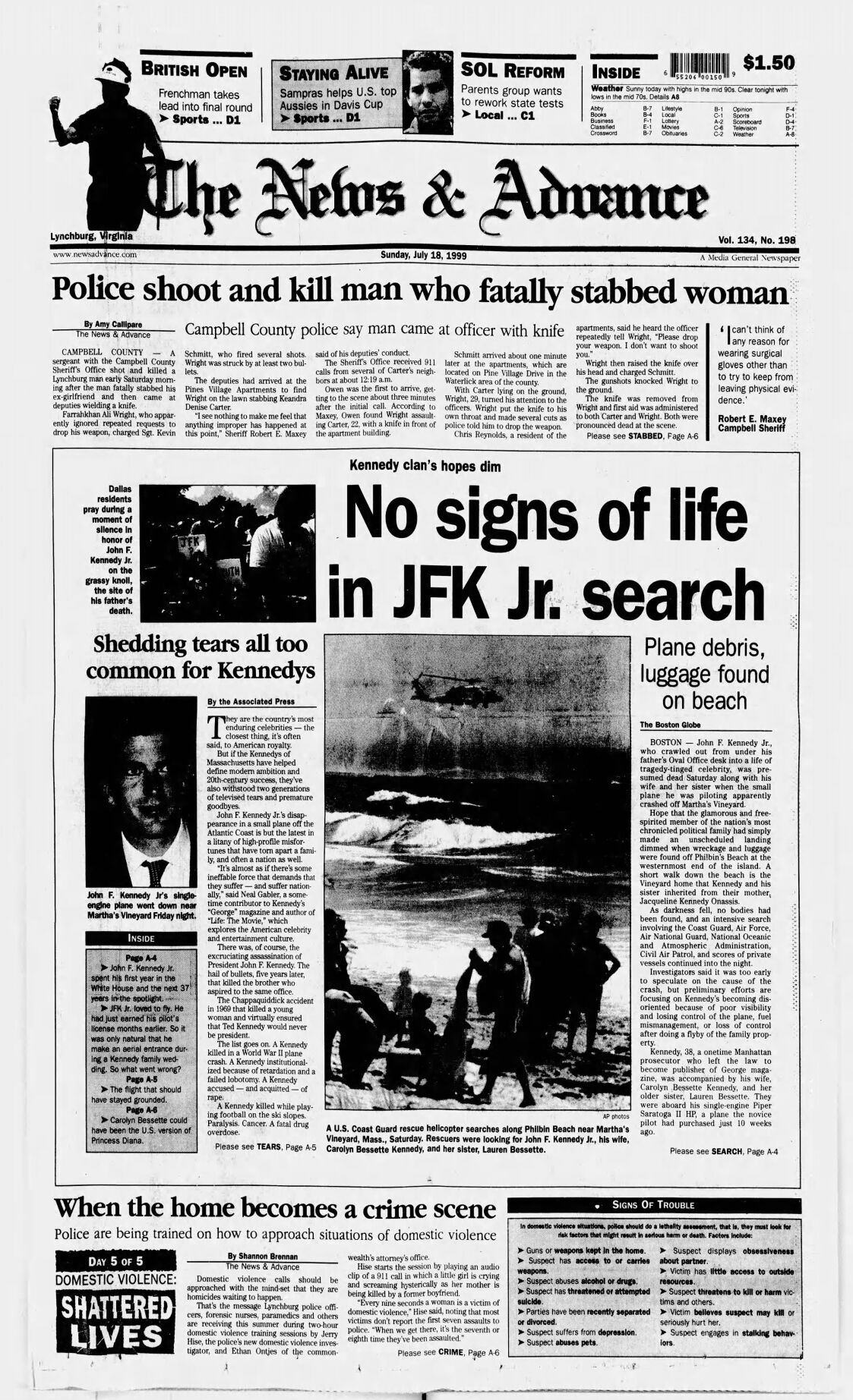The News & Advance front pages: JFK Jr. dies in plane crash