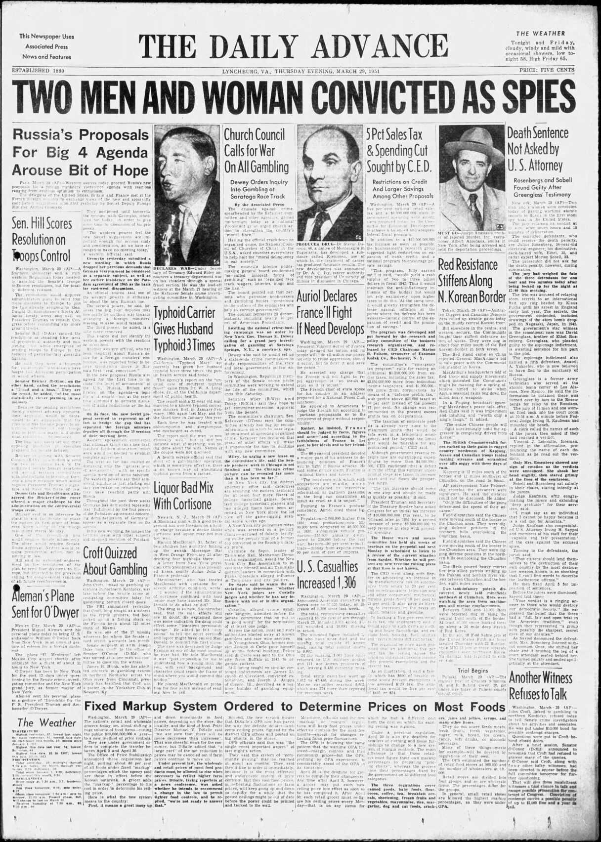 The News & Advance front pages: Rosenbergs executed