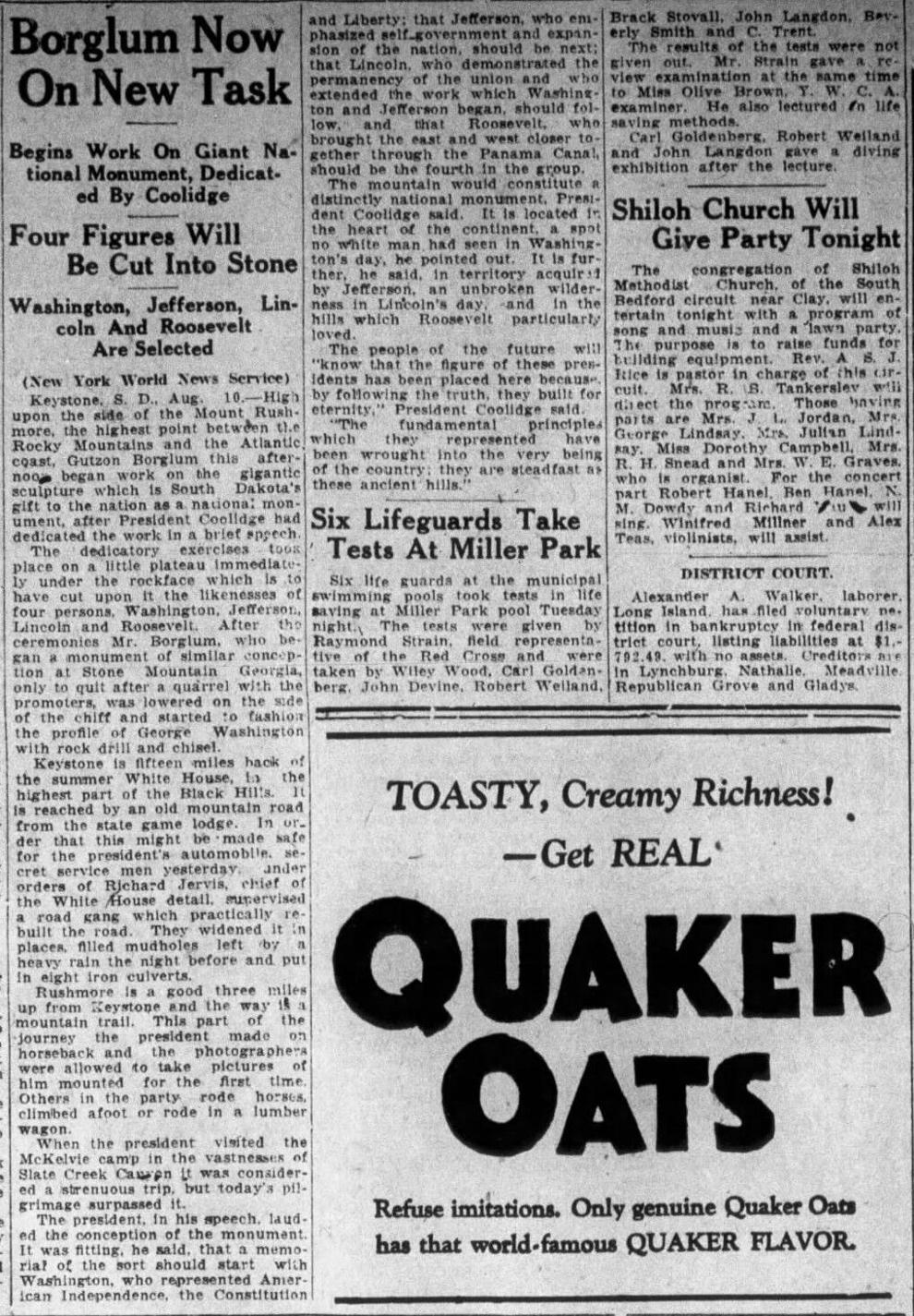 The News & Advance pages from past: Mt. Rushmore takes shape
