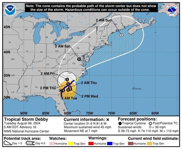 Tropical Storm Debby expected to bring 'catastrophic' rainfall to ...