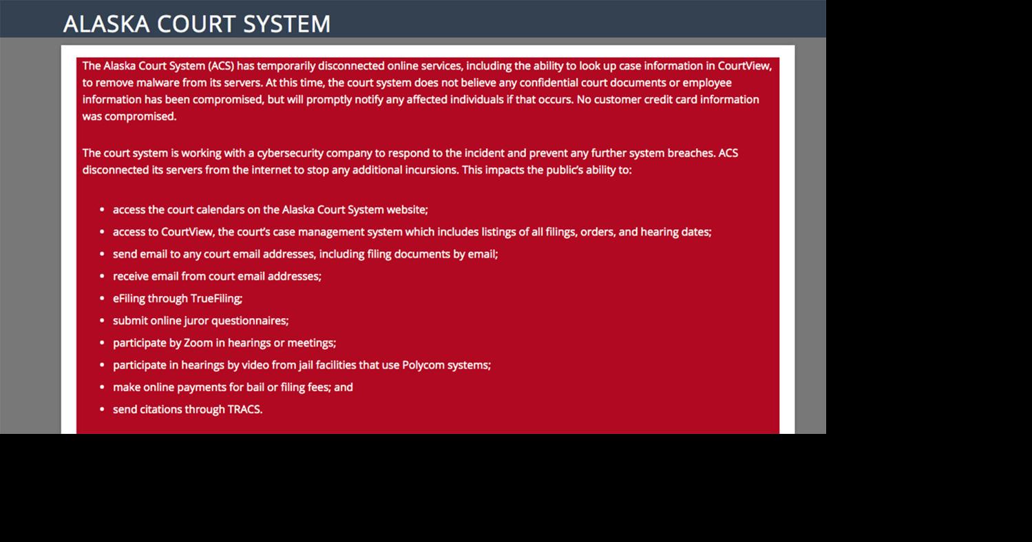 Alaska Court System still offline after cyberattack | Alaska News ...